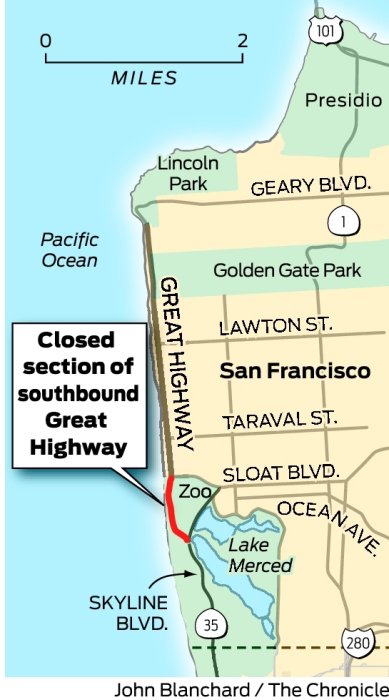 Erosion forces closure of Great Highway lanes