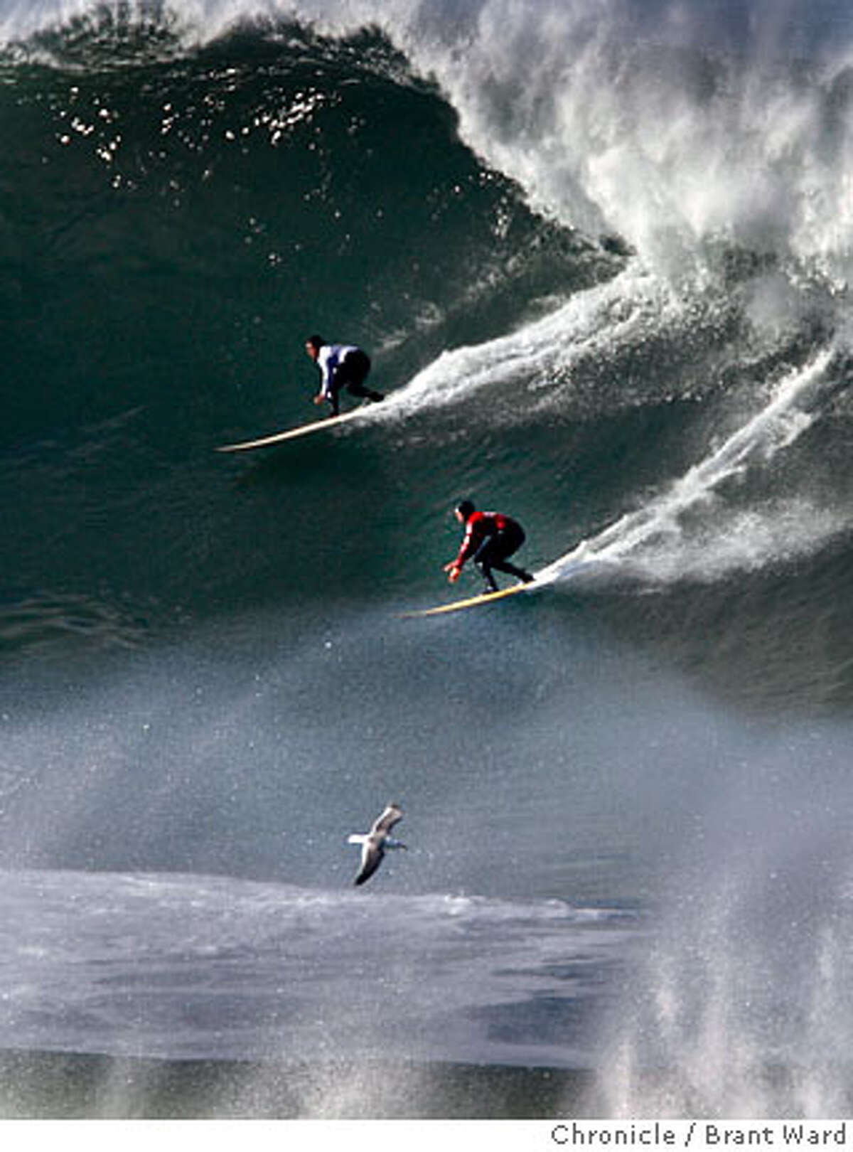Surfers soar at Maverick's - fans cheer them on at beach, ballpark