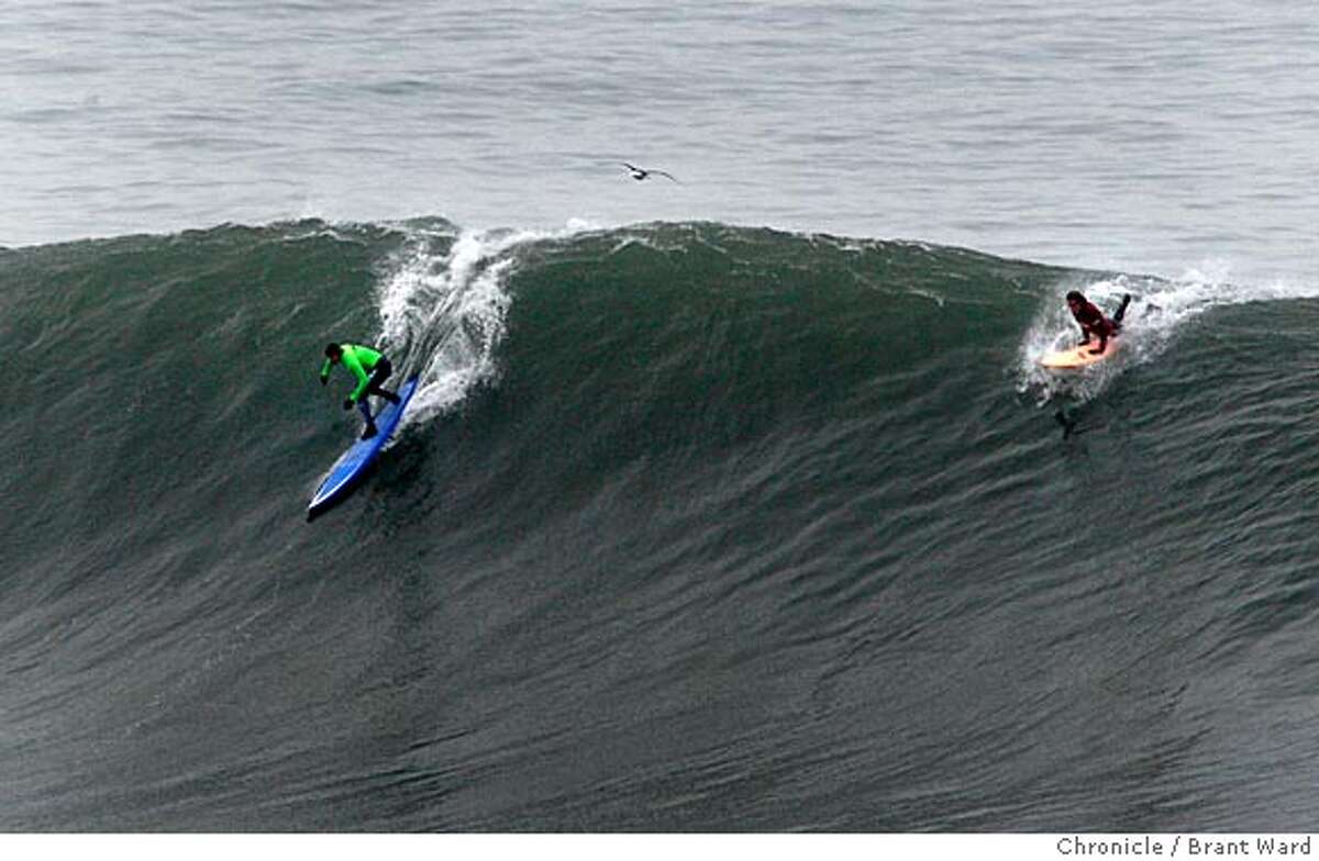 Surfers soar at Maverick's - fans cheer them on at beach, ballpark