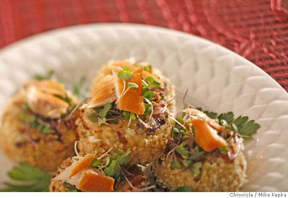 Truffled Wild Mushroom Risotto Cakes with Smoked Sturgeon
