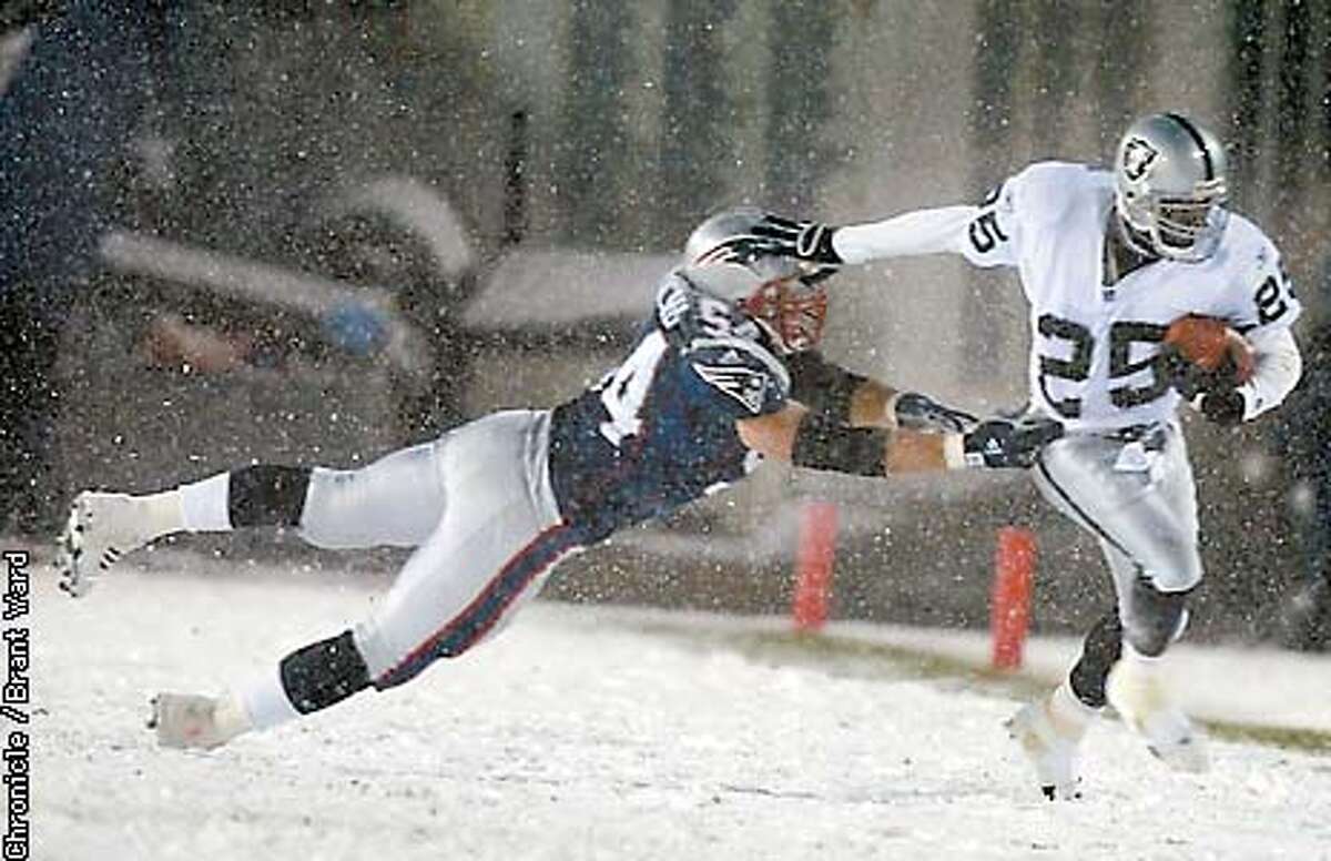 AFC PLAYOFFS Patriots 16, Raiders 13 / Out in the cold / A stormy end ...