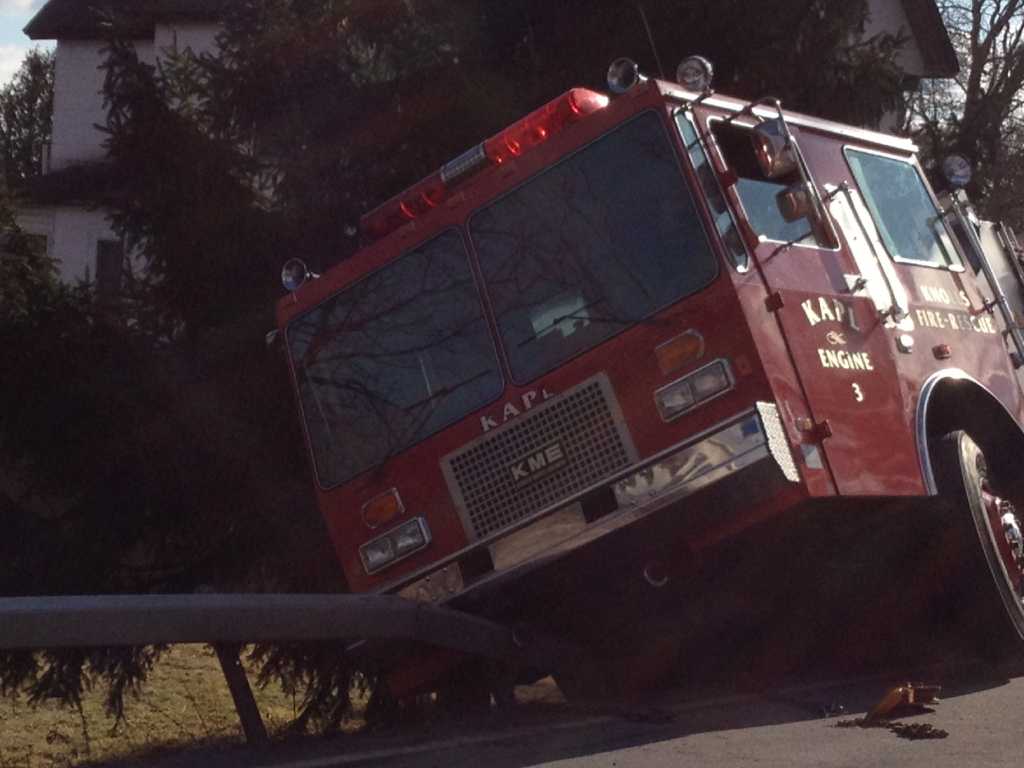 Fire engine gets stuck off road