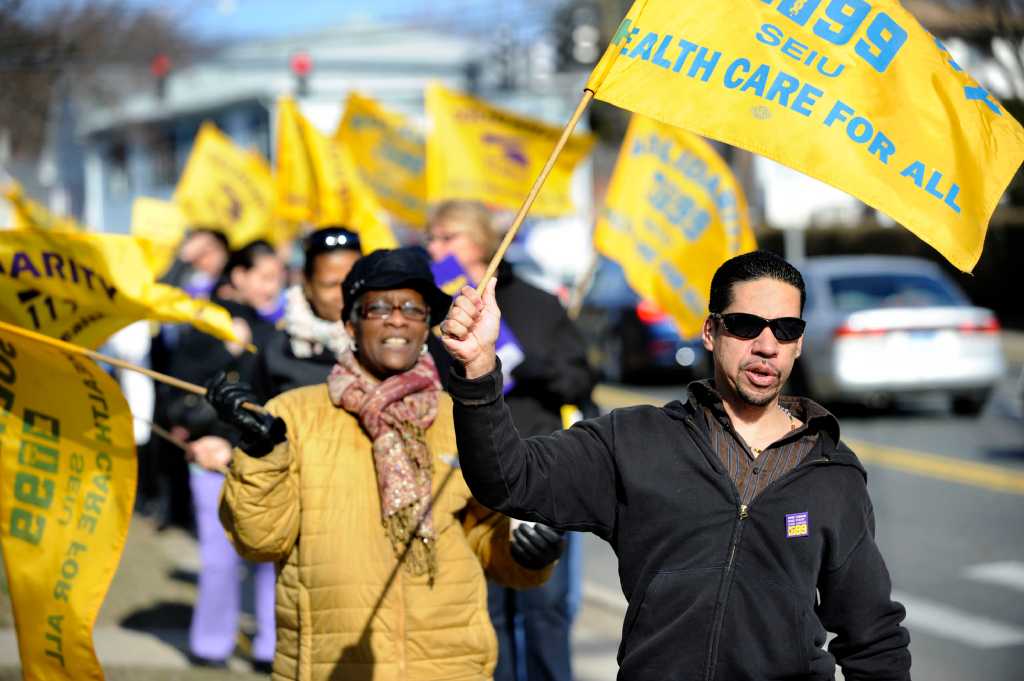 Health care workers protest management