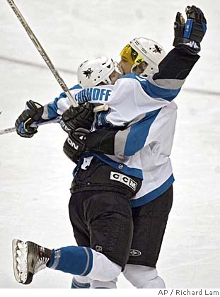 Sharks in playoffs / Ehrhoff's goal wins it in OT, clinches berth