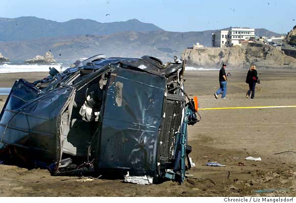 Bizarre crash at Ocean Beach -- car hurdles 4-foot seawall