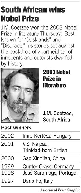 South African writer wins Nobel / Literature prize goes to J.M. Coetzee