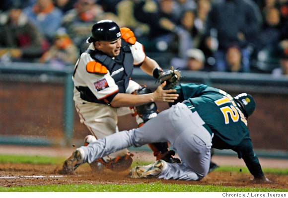 Giants down and out / S.F. runs out of catchers, and chances, falls in 10th