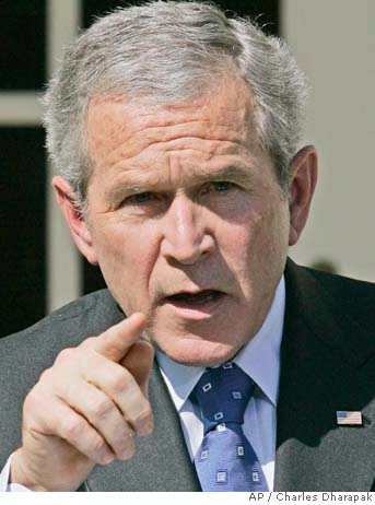 Bush talks tough in struggle over war funds / With Congress on break ...