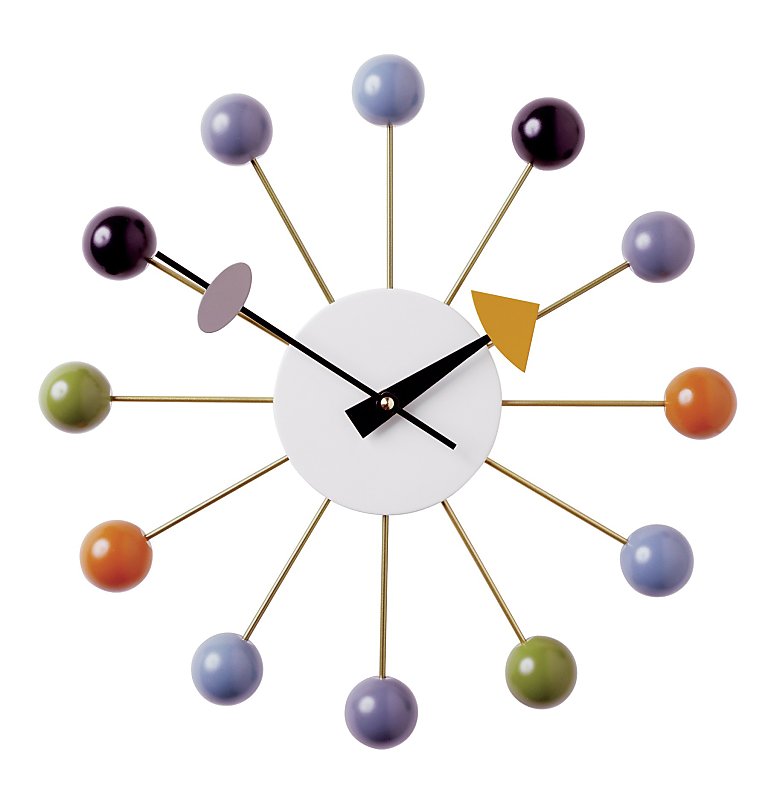 Colorful ball clocks, classic and knockoff