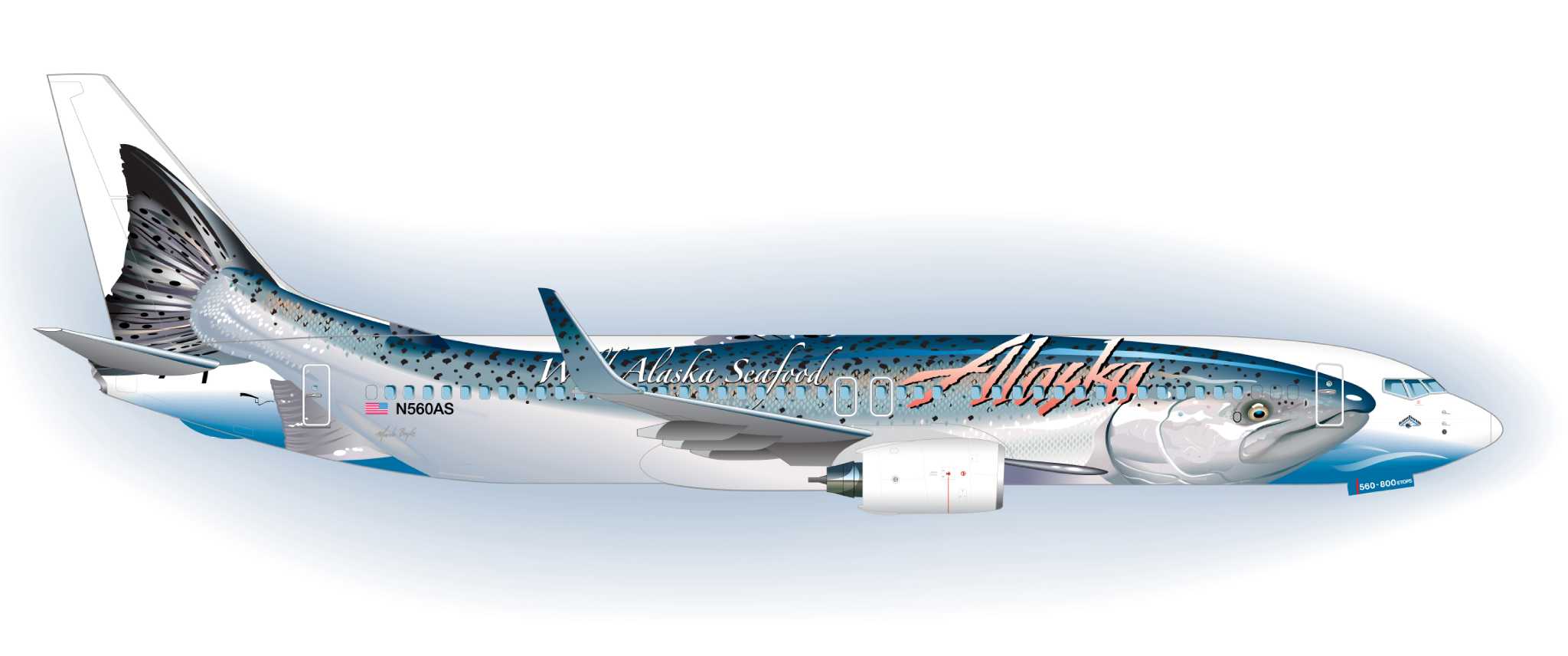 Check out Alaska Airlines' new 'Salmon-Thirty-Salmon II' design