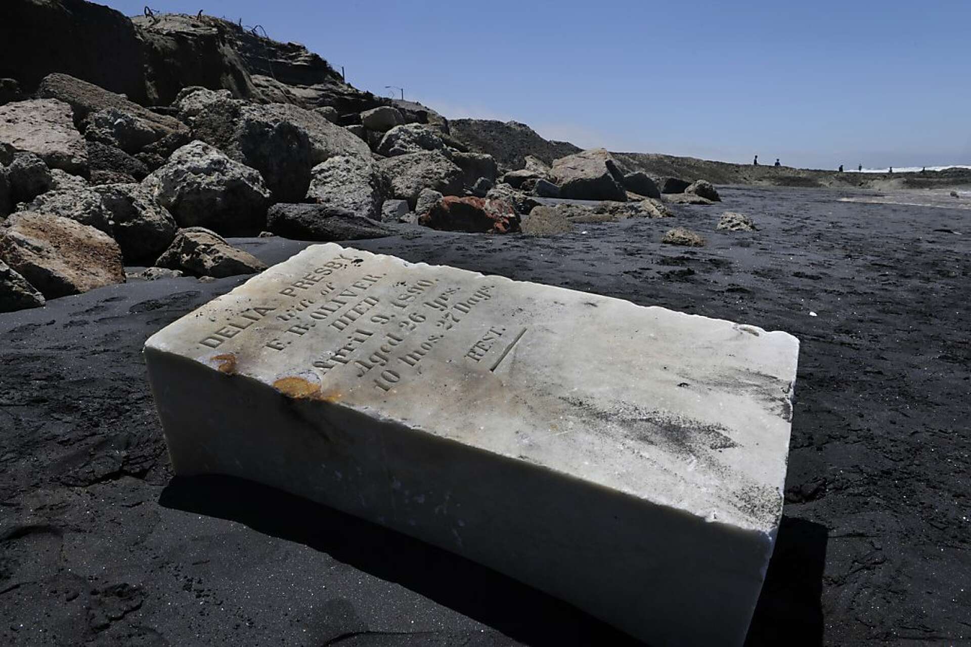 Tombstones from long ago surfacing on S.F. beach