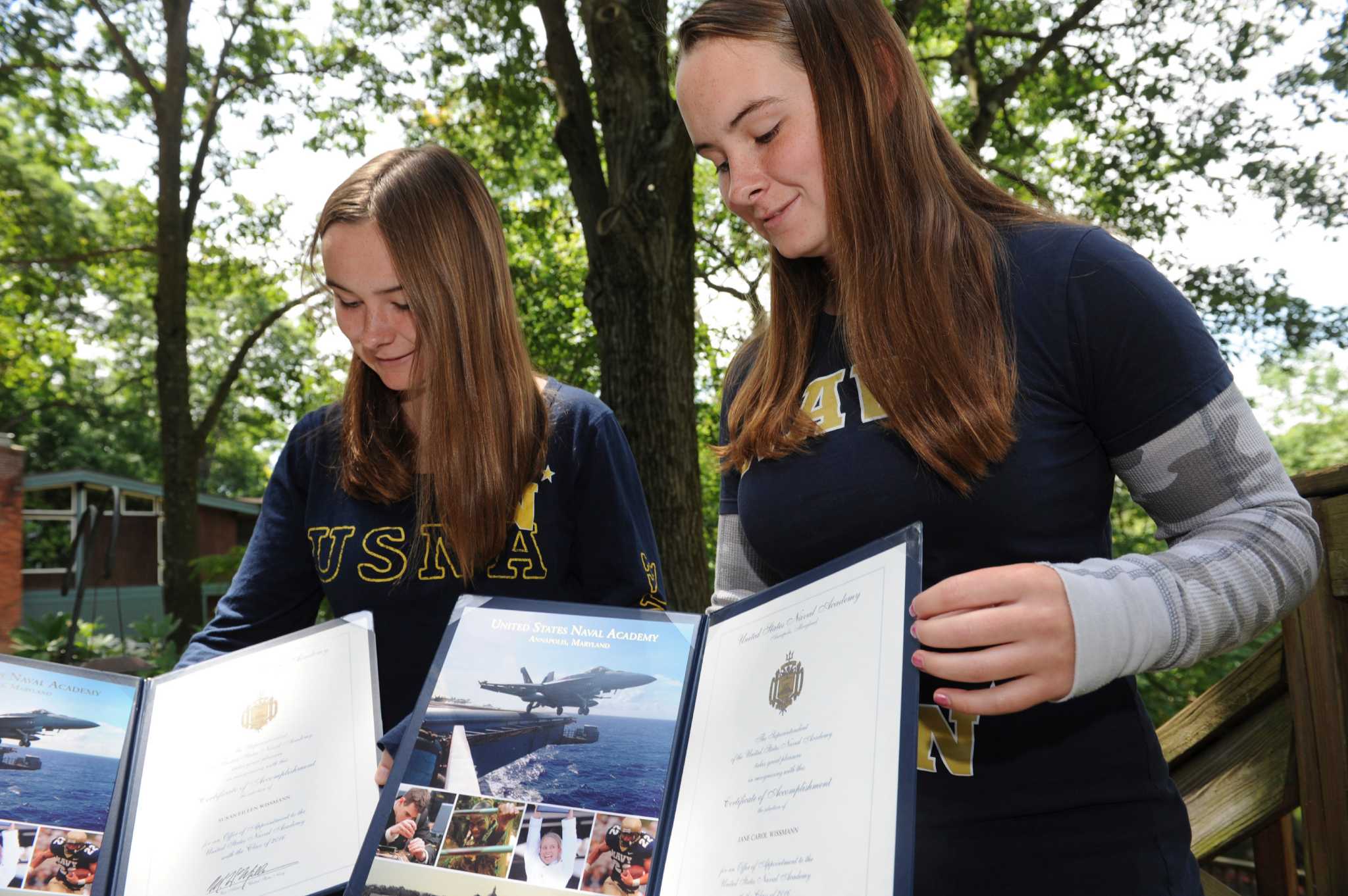 Naval Academy training begins for twin Greenwich girls