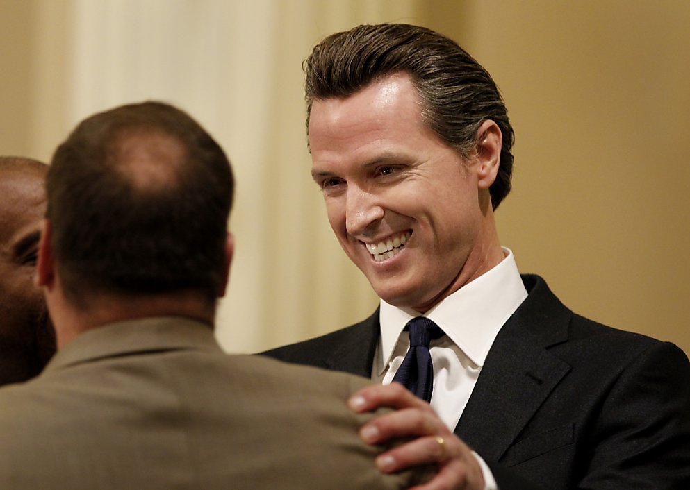 Newsom touts efforts that benefit donors