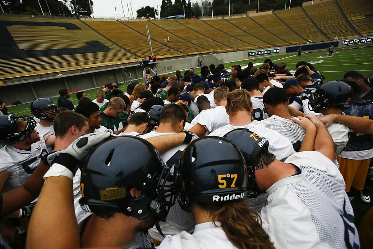 Cal football players give new turf a run