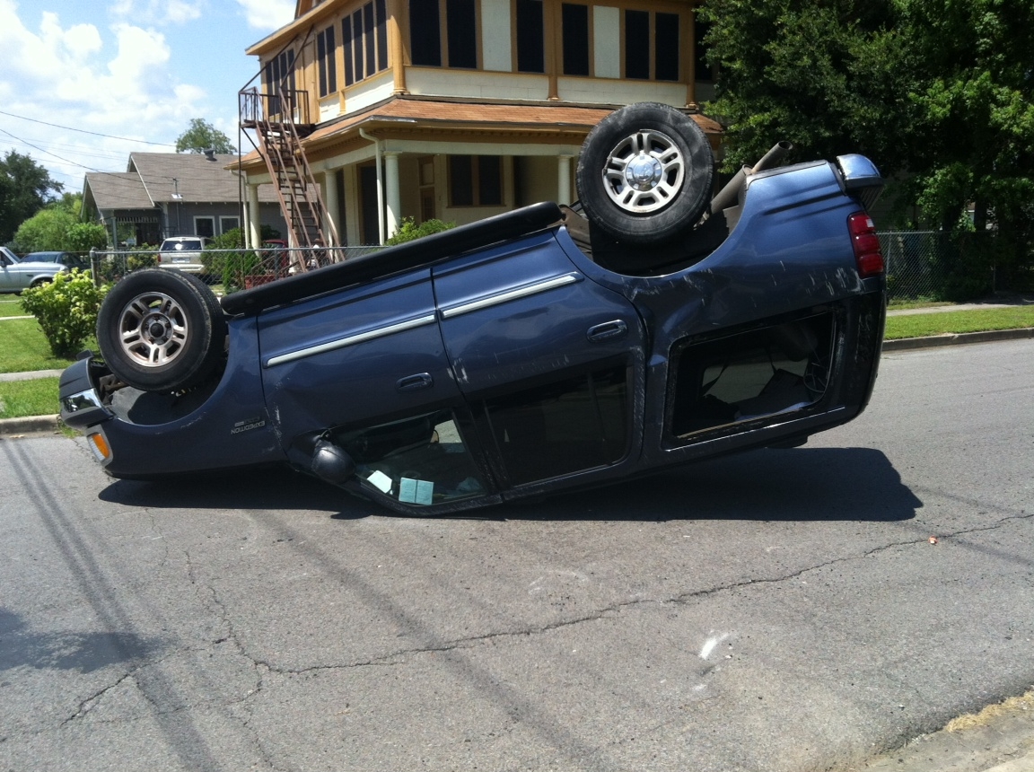 Car flips in Beaumont