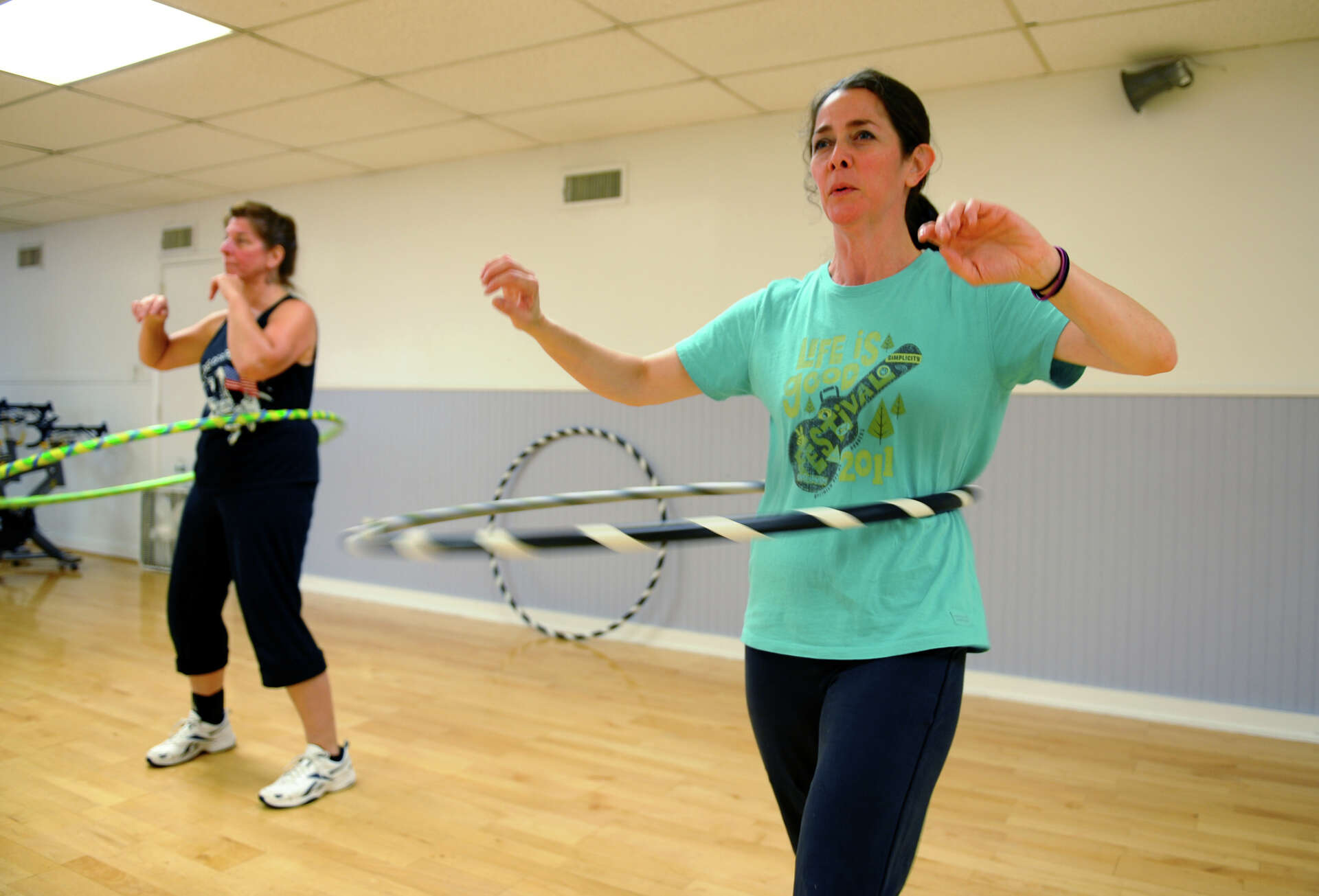 Hula hoops help spin one's body into shape