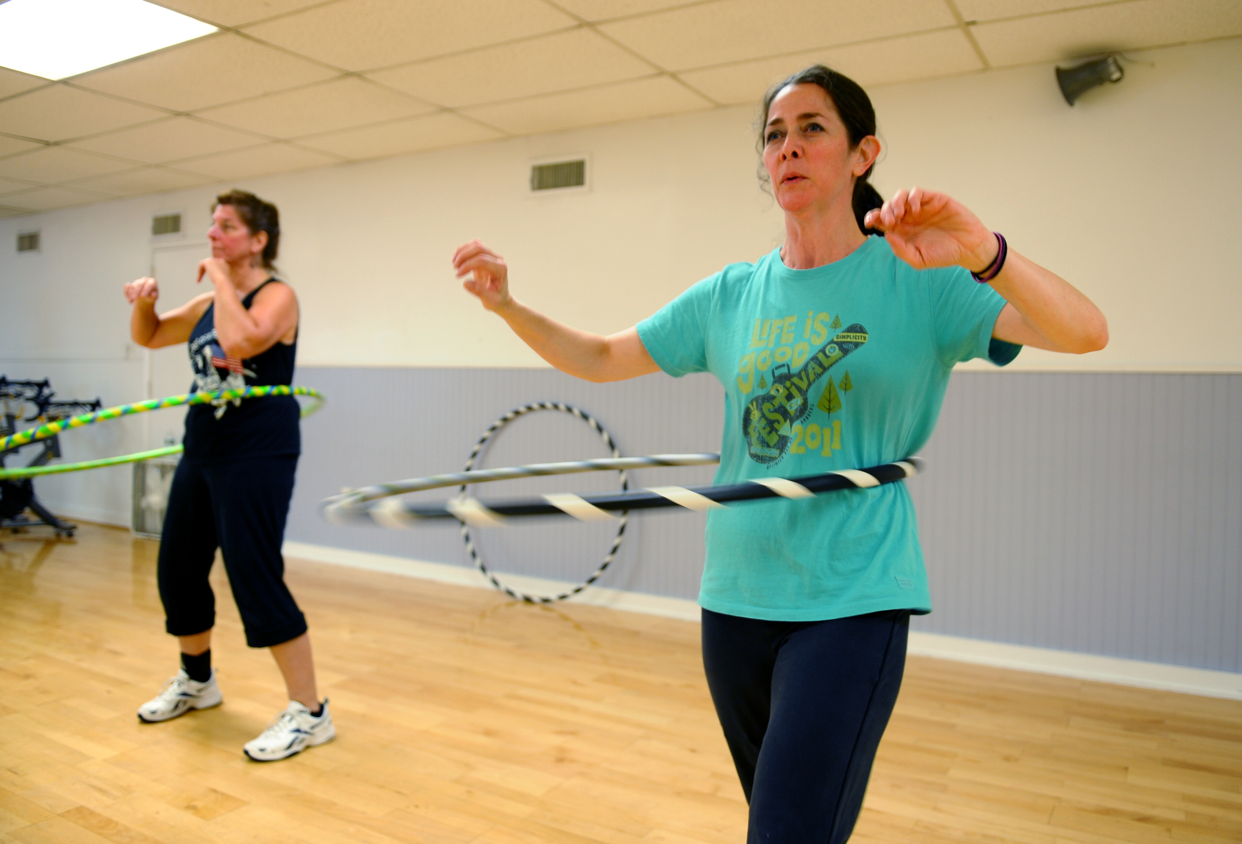 Hula hoops help spin one's body into shape