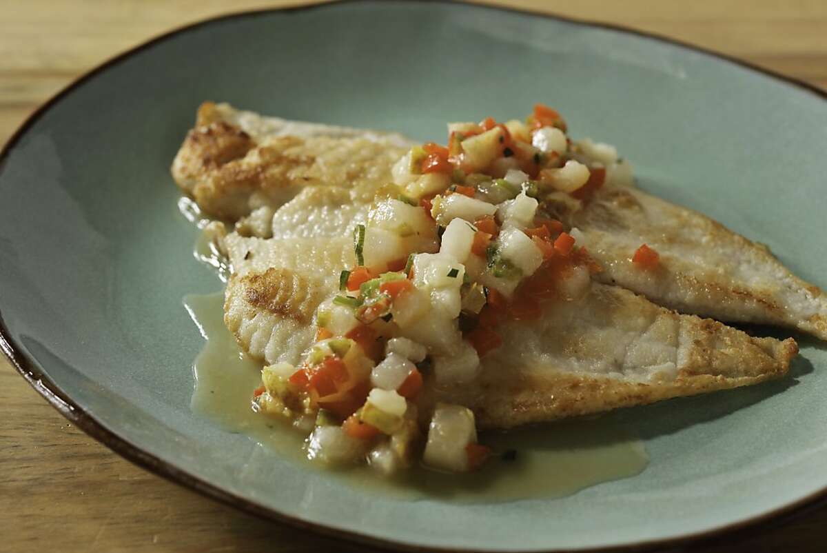 Delicate petrale sole fish needs firm pear