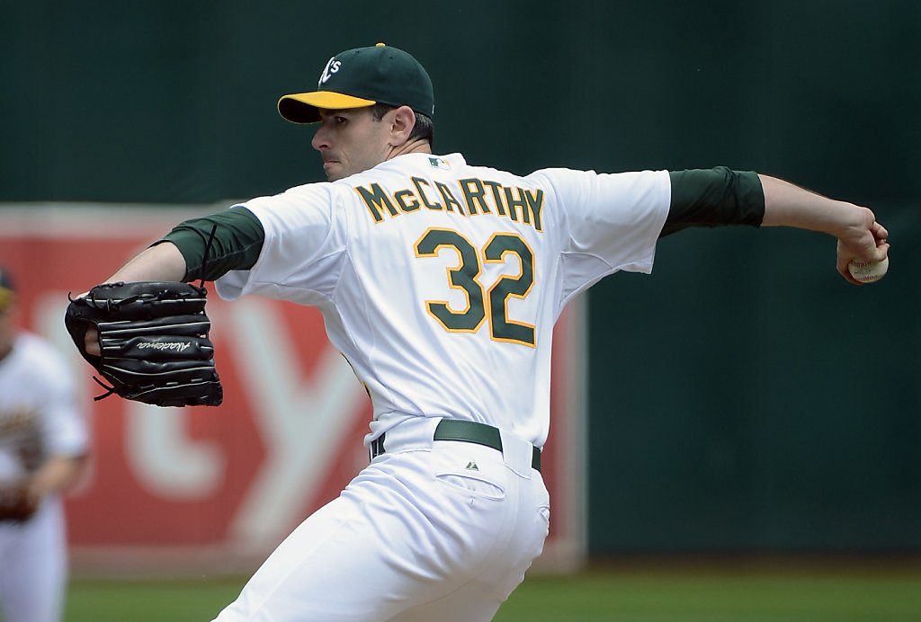 McCarthy takes liner to head as A's lose