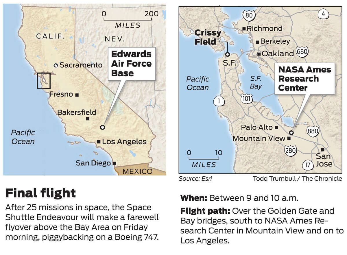 Shuttle Endeavour flies over Bay Area