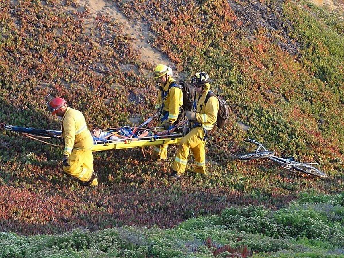 Cyclist rescued after falling off cliff