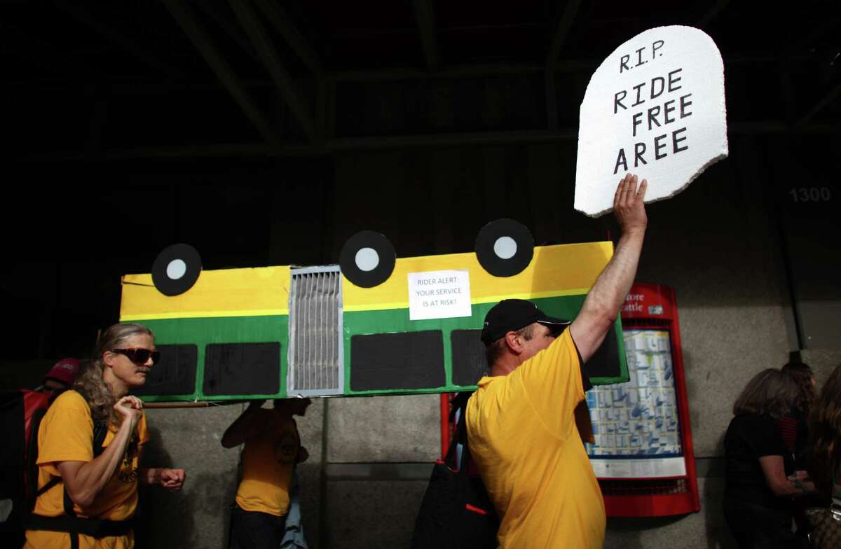 Transit riders, homeless protest end of Metro's free ride area