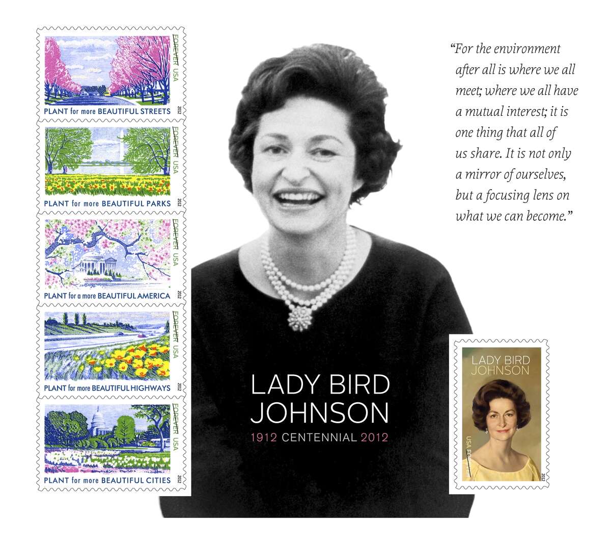Lady Bird Johnson stamps issued today