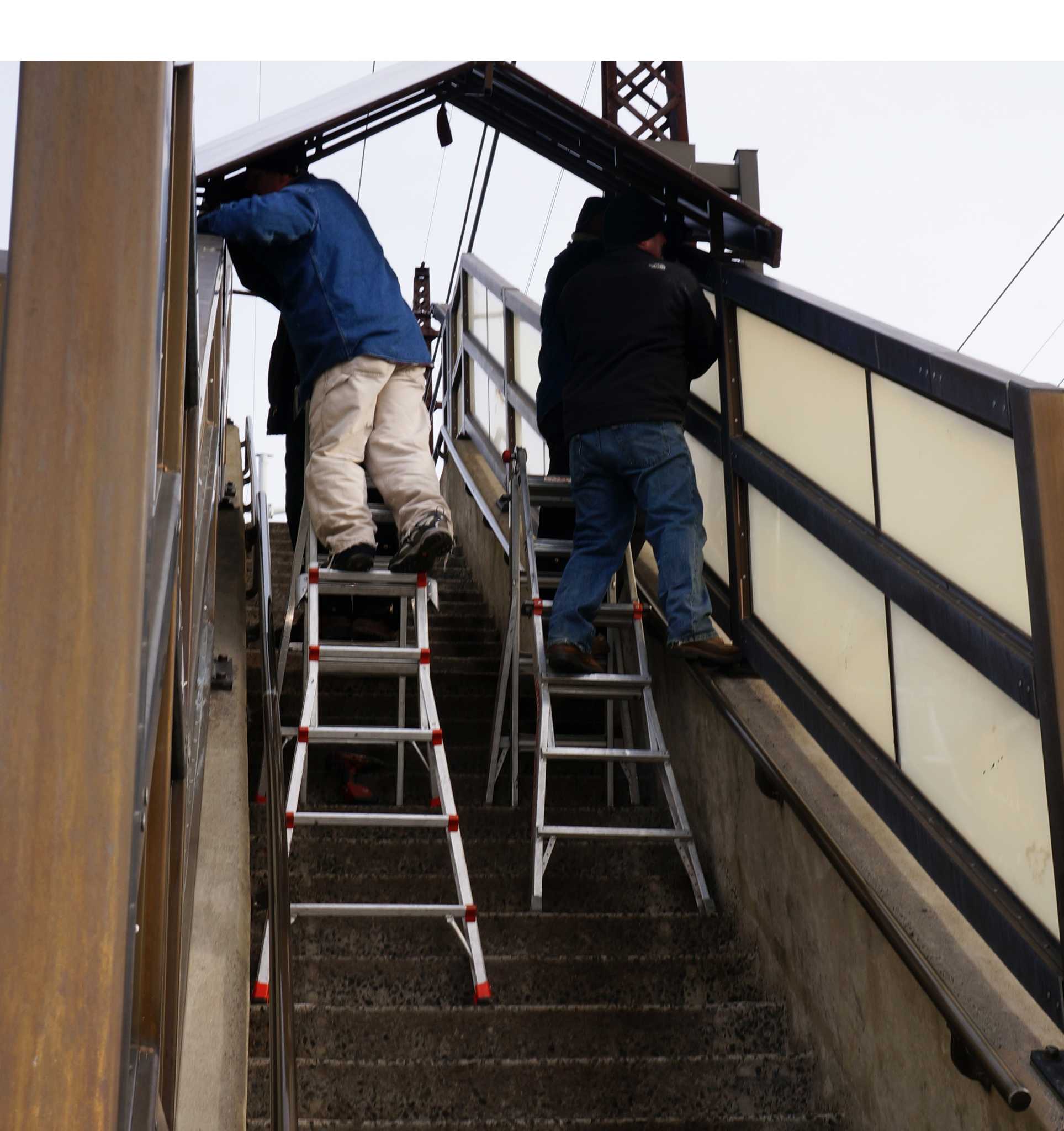 Canopies installed over stairs at Fairfield RR station