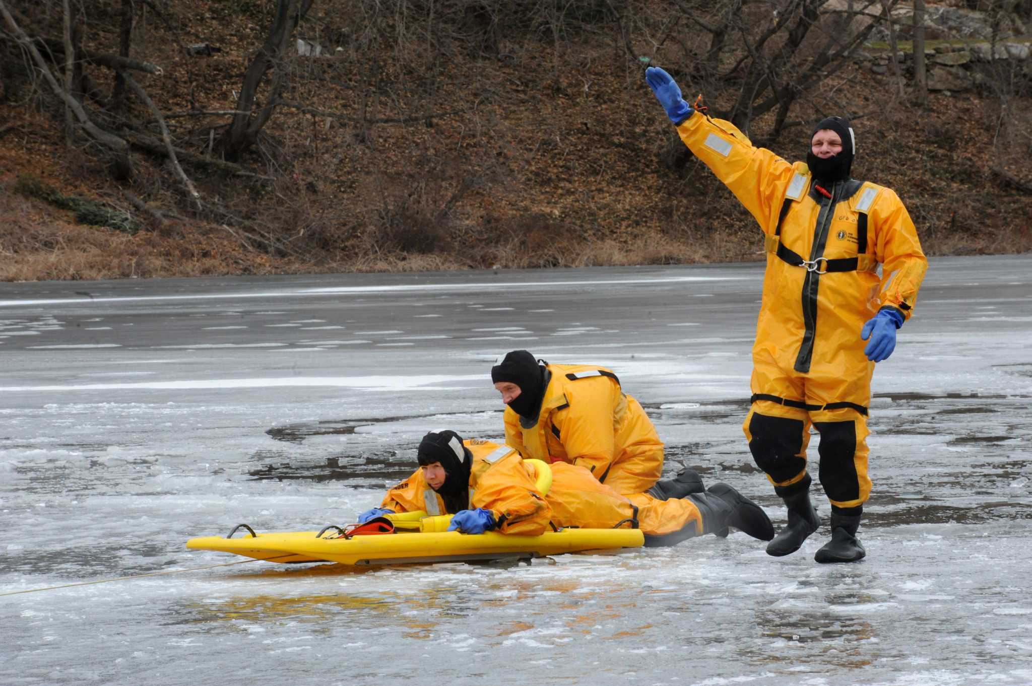 Greenwich firefighters practice cold-water rescues
