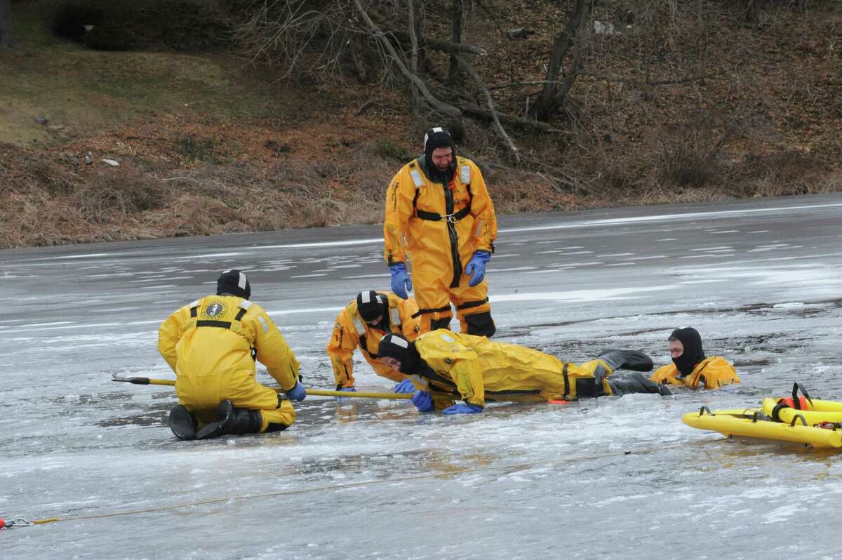 Greenwich firefighters practice cold-water rescues
