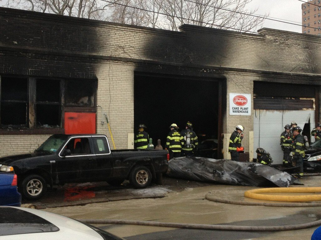 Auto garage fire a smoky scene