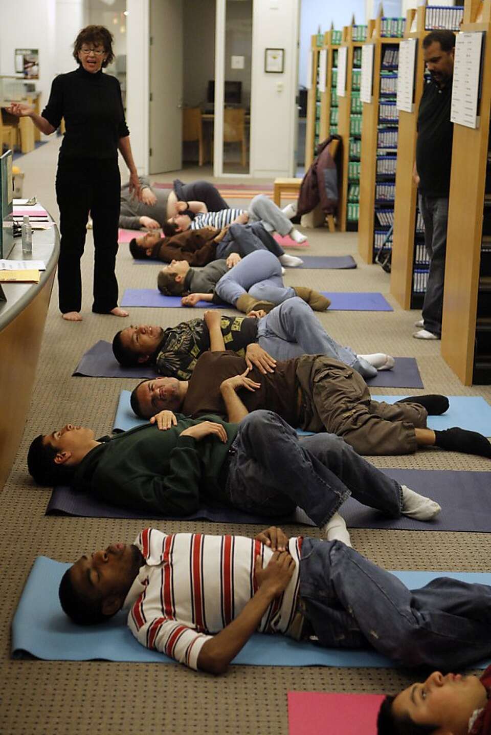 Visually impaired enjoy yoga in library