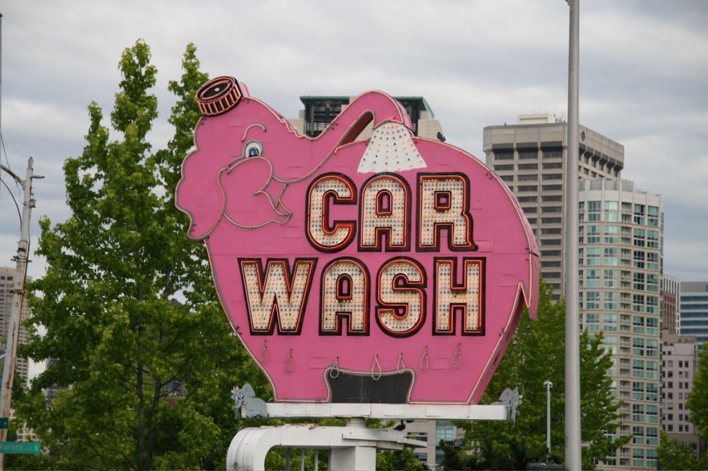 Amazon to restore smaller Elephant Car Wash sign, display on Seattle campus