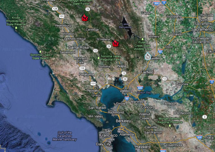 Wildfires burning in Wine Country