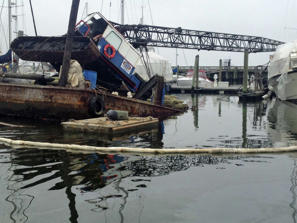 Crane collapses on yacht in Stamford Harbor