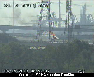 Flames at site of La Porte tanker crash as freeway closure is extended