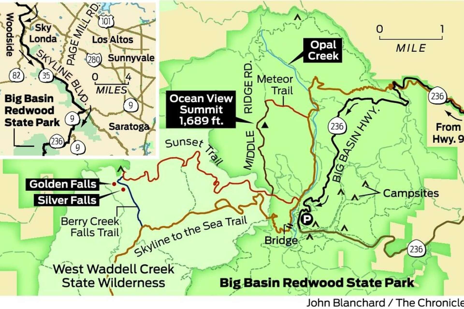 Big Basin Redwoods State Park Map Redwood Loop Trail At Big Basin