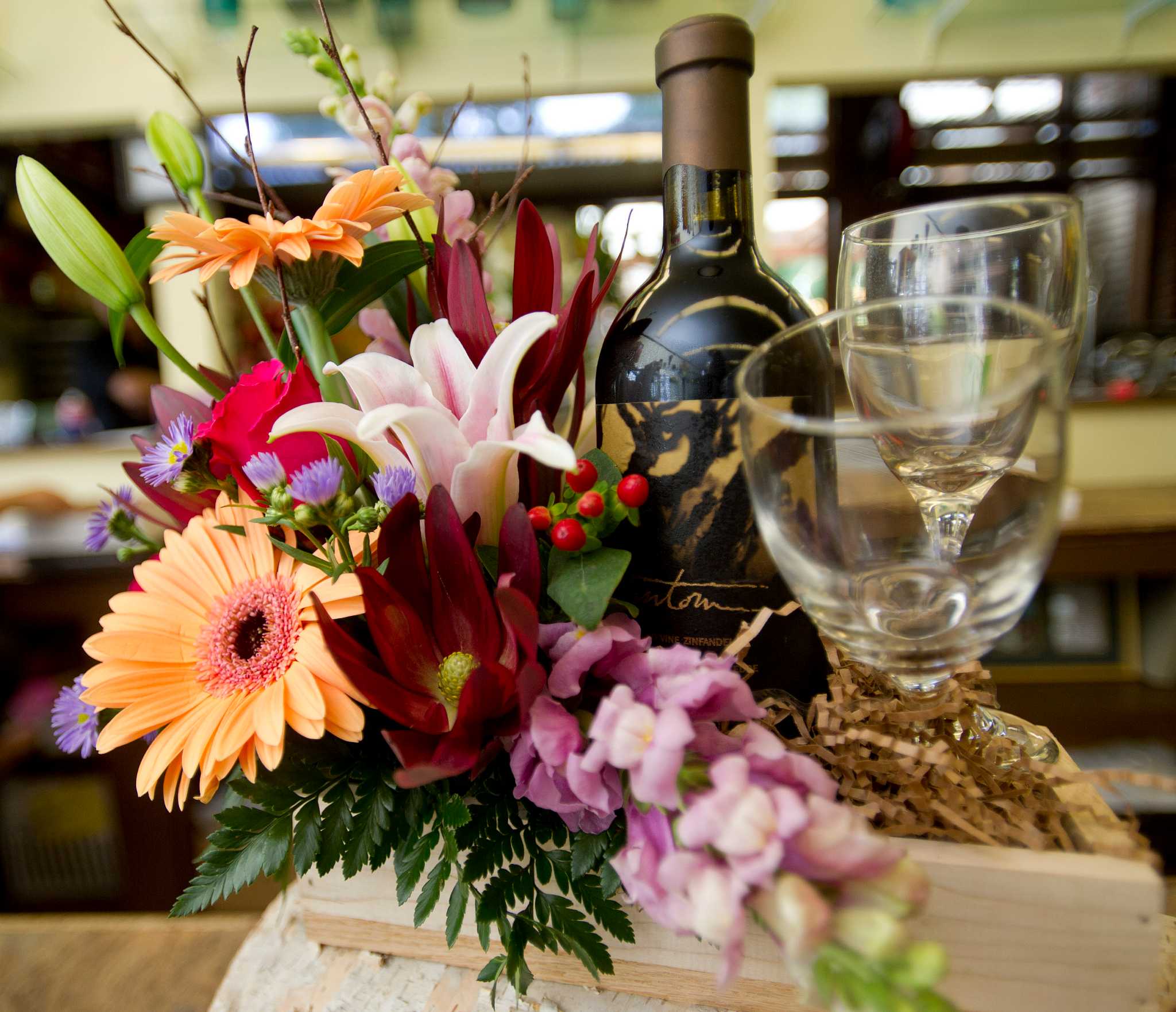 Florist pairs wine and bouquets