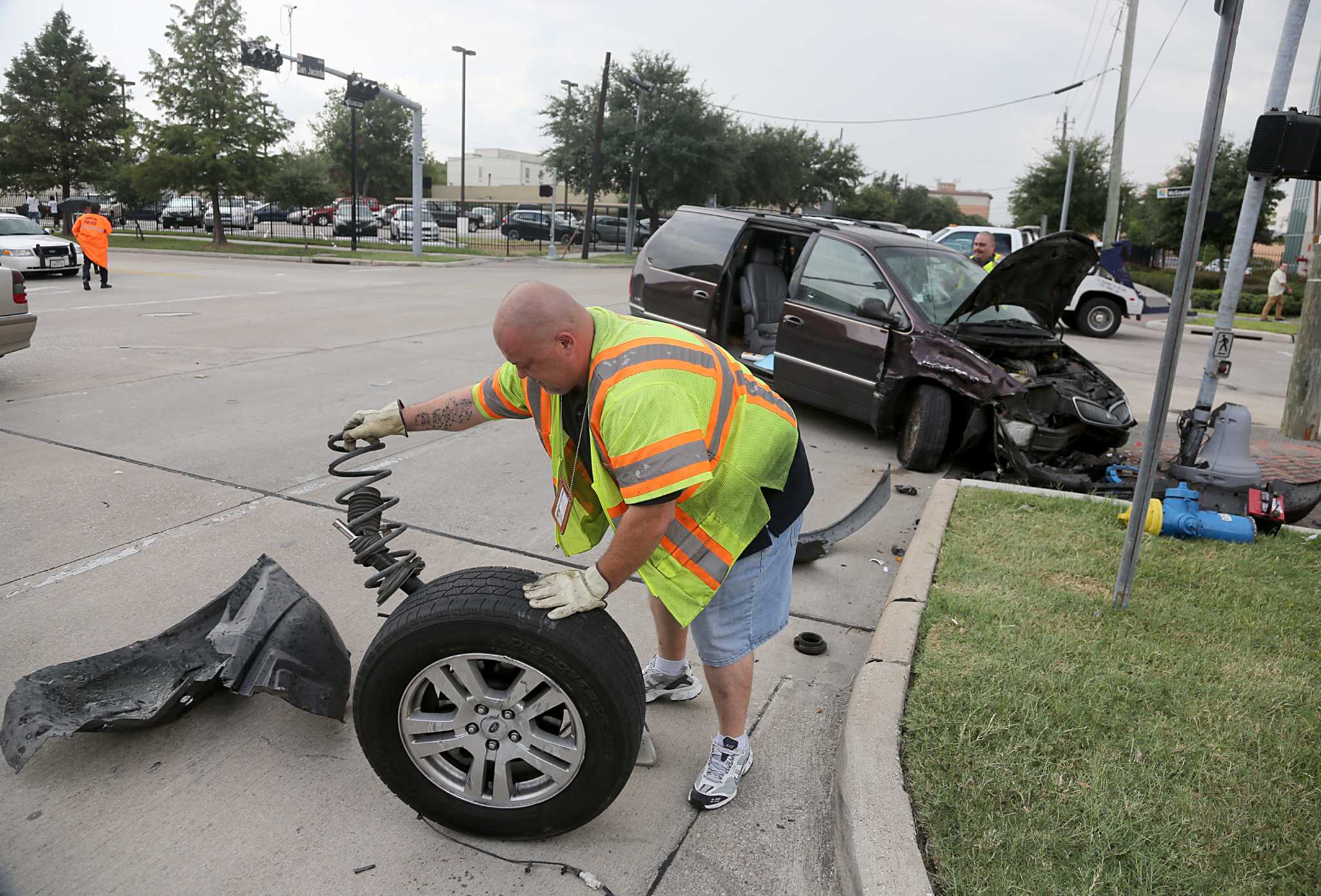 Emergency crews have to pull victims from downtown Houston wreck
