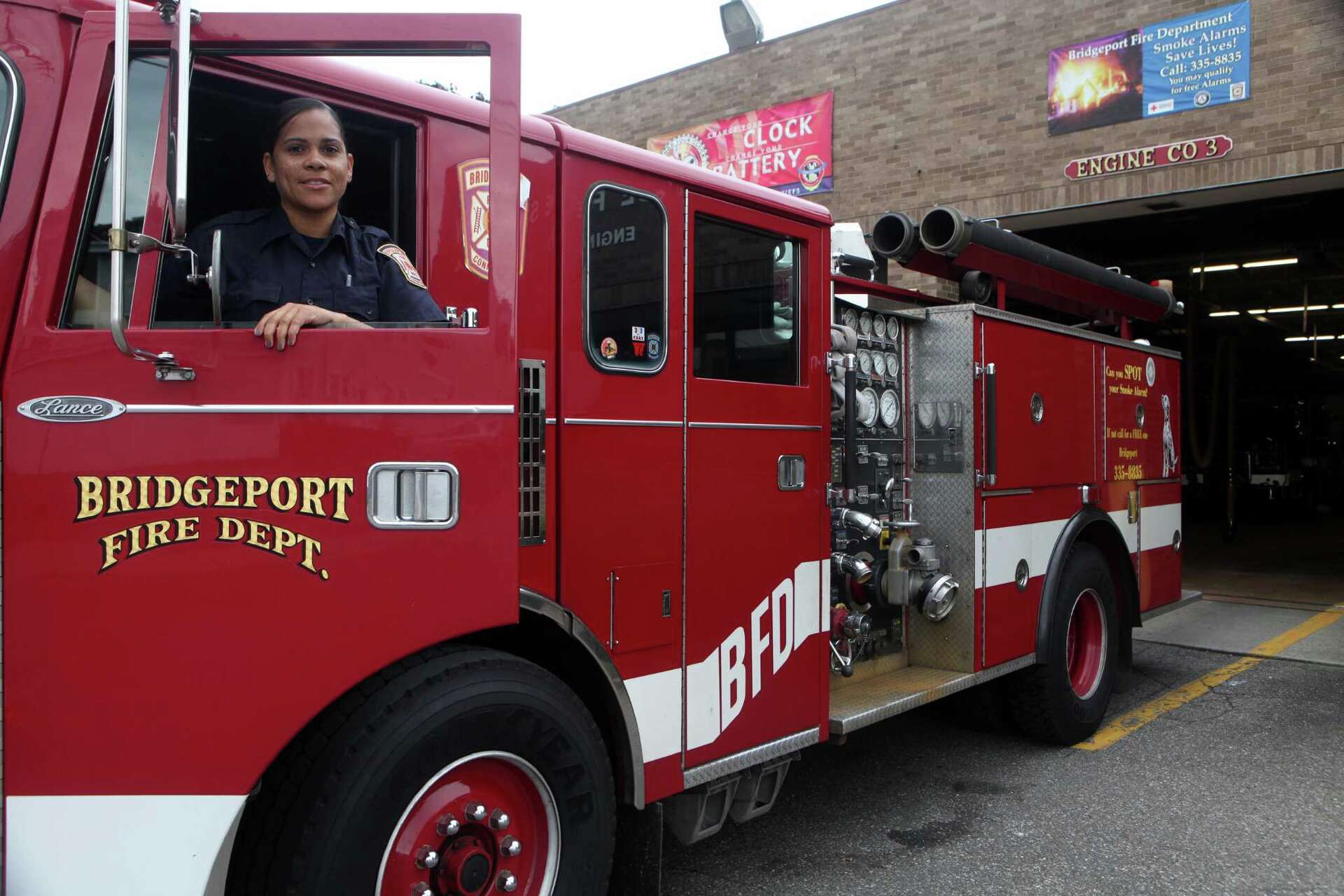 Latina firefighter, first female pumper engineer