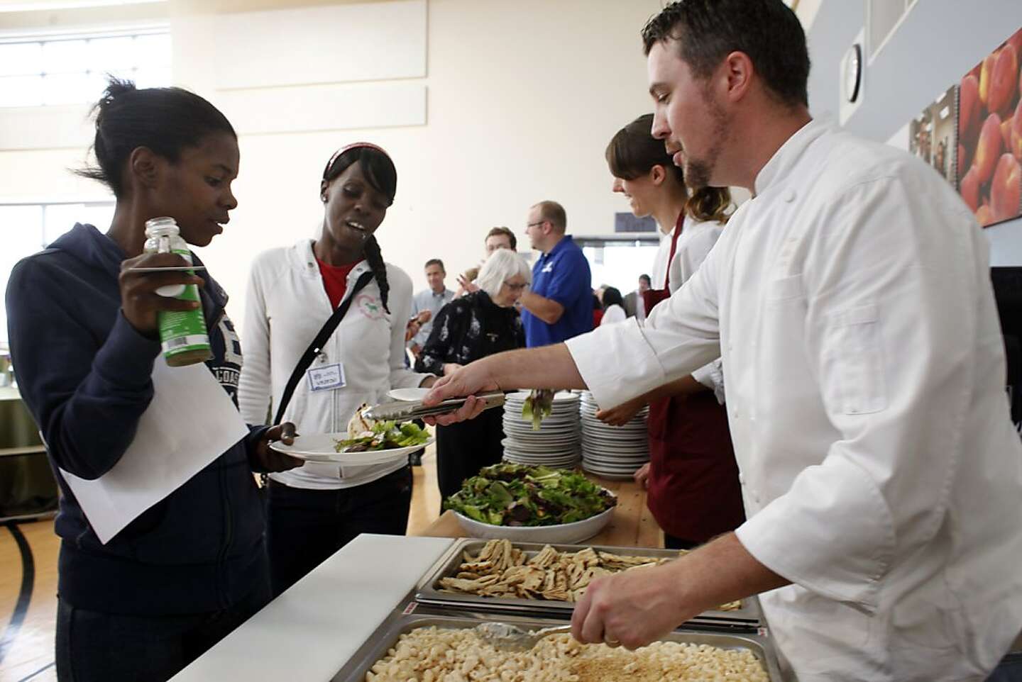 Fine dining in the lunch line at Marin City school
