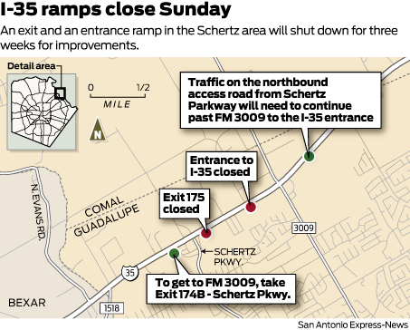 Two I-35 ramps to close Sunday