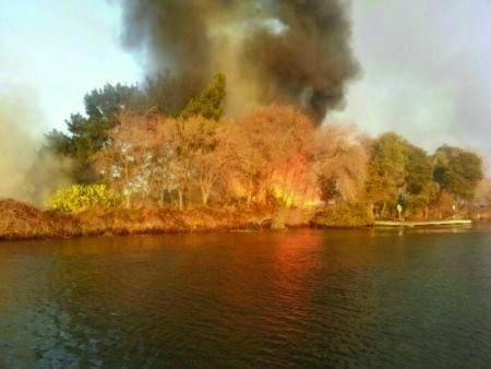 Fire burns on delta island near Antioch