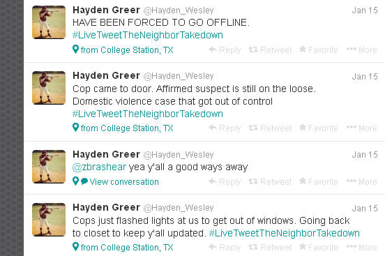 College student live-tweets police standoff