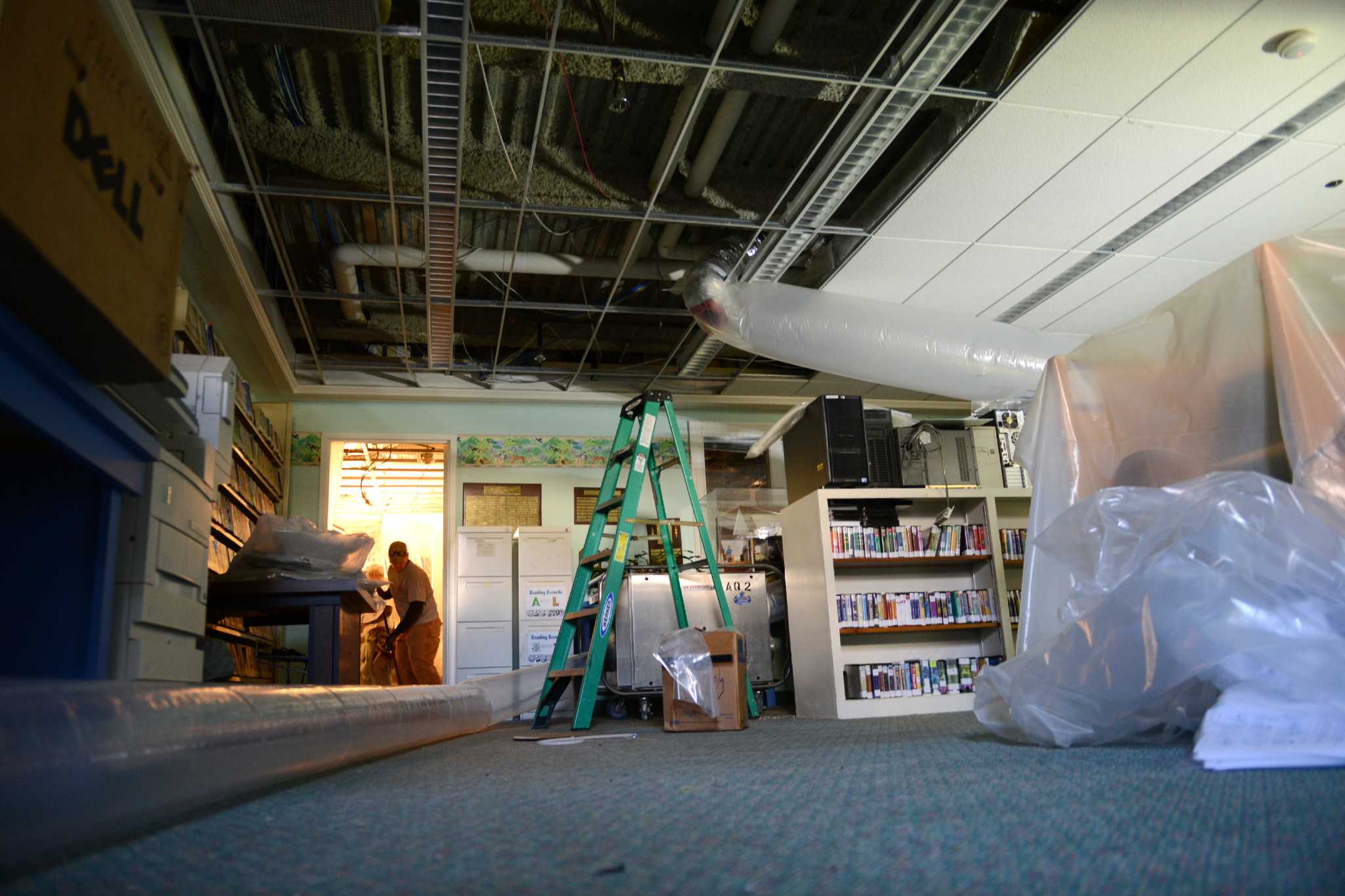 Temporary library desk at Edmond Town Hall