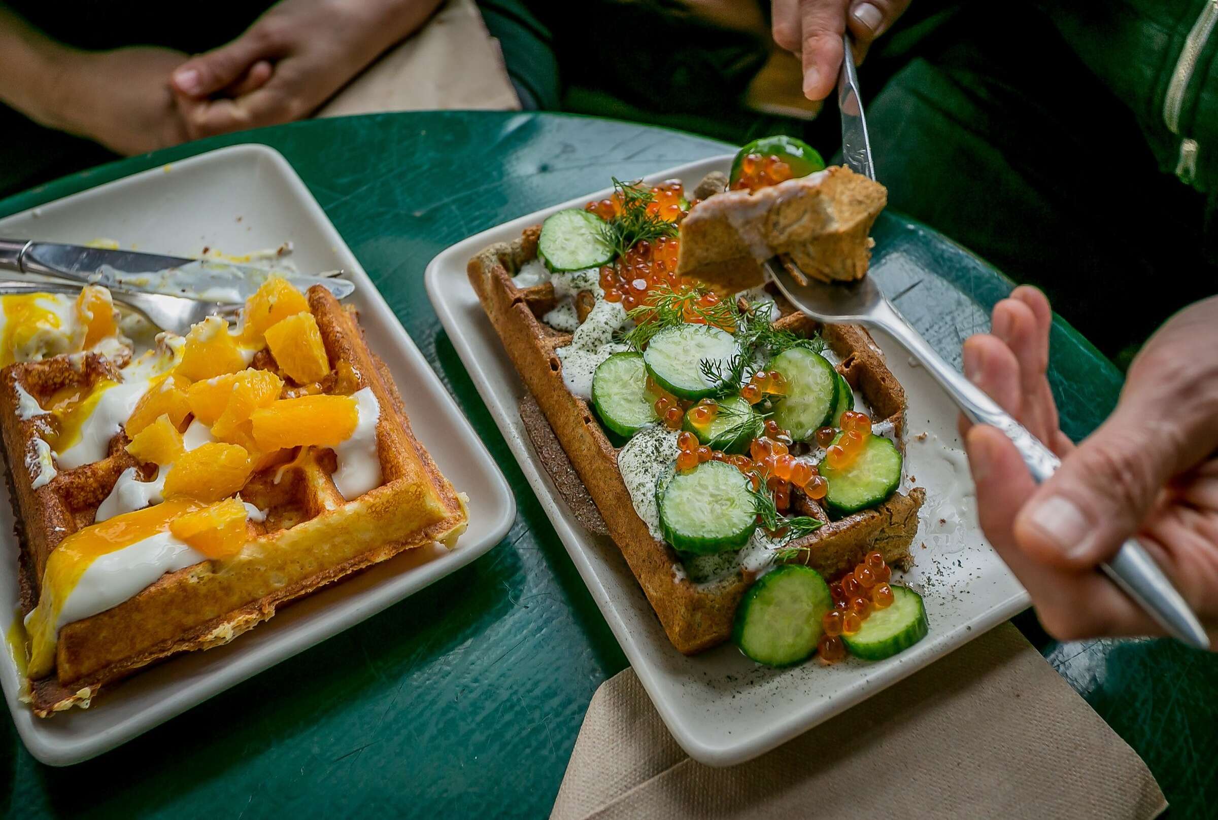 Waffles savory and sweet at S.F.'s Linea Caffe