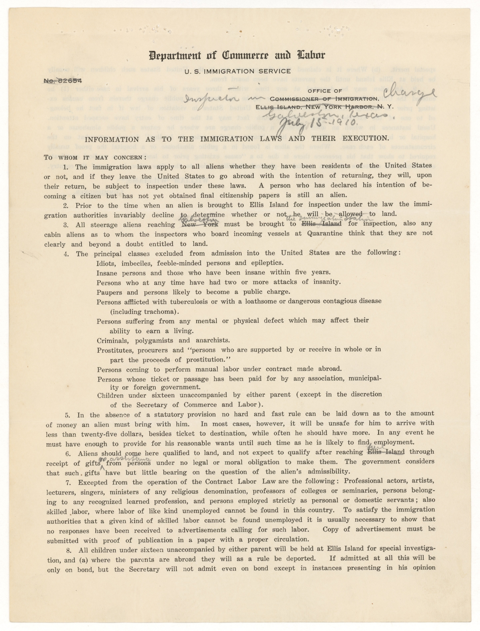 Galveston immigration letter from 1910 reveals stringent rules for ...