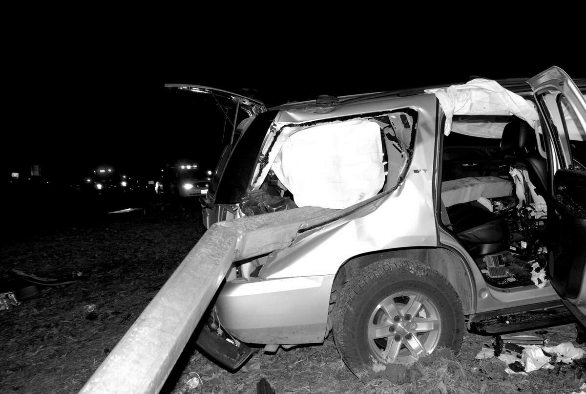 Guardrail impales SUV in crash