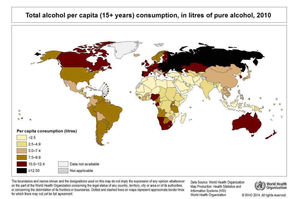 Map shows the world's drunkest countries