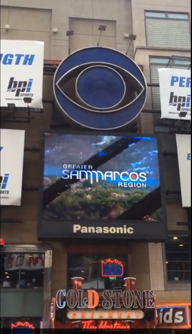 San Marcos ad running near Times Square in New York City